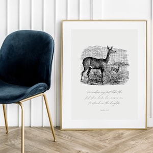 Deer Bible Verse Wall Art, Psalm 18, Bible Quote, Psalm Print ...