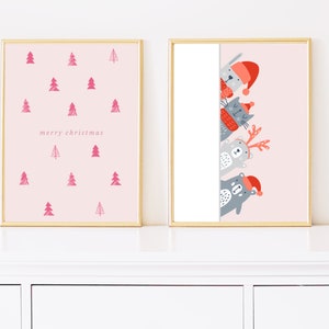 20 Prints, PINK Christmas Wall Art, Digital Download, Winter Gallery ...