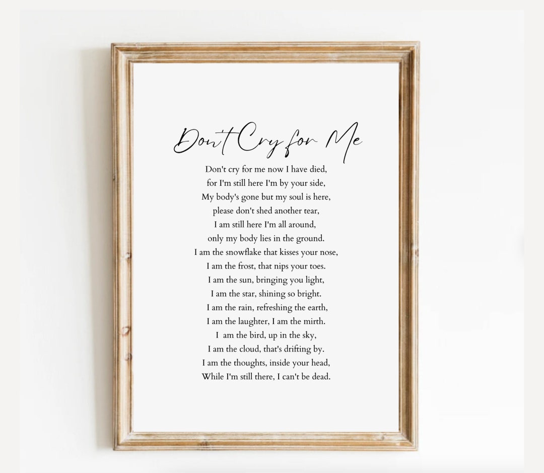 Don't Cry for Me Memorial Poem. Celebration of Life, Funeral ...