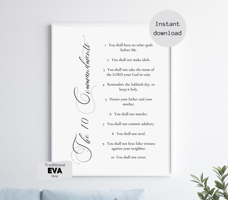 Ten Commandments Cursive Printable, Bible Verse Wall Art (digital ...