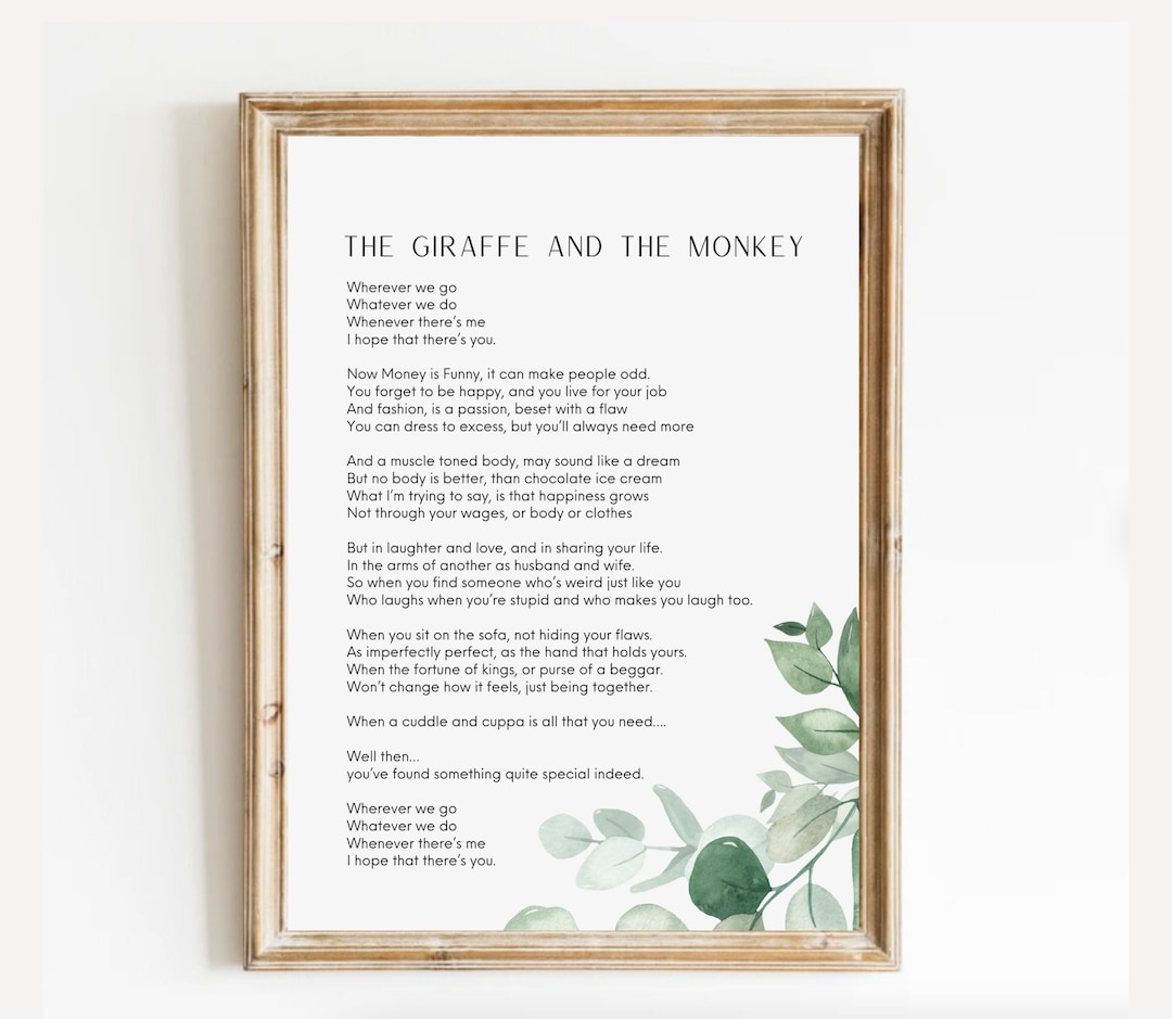 Printable Giraffe and the Monkey Poem | Wedding Present | DIGITAL ...