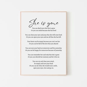 She is Gone | David Harkins Printable Poem, Digital Download, Grief ...