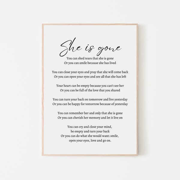 Printable Poem She is Gone - Etsy