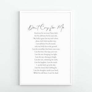 Don't Cry for Me Memorial Poem. Celebration of Life, Funeral ...