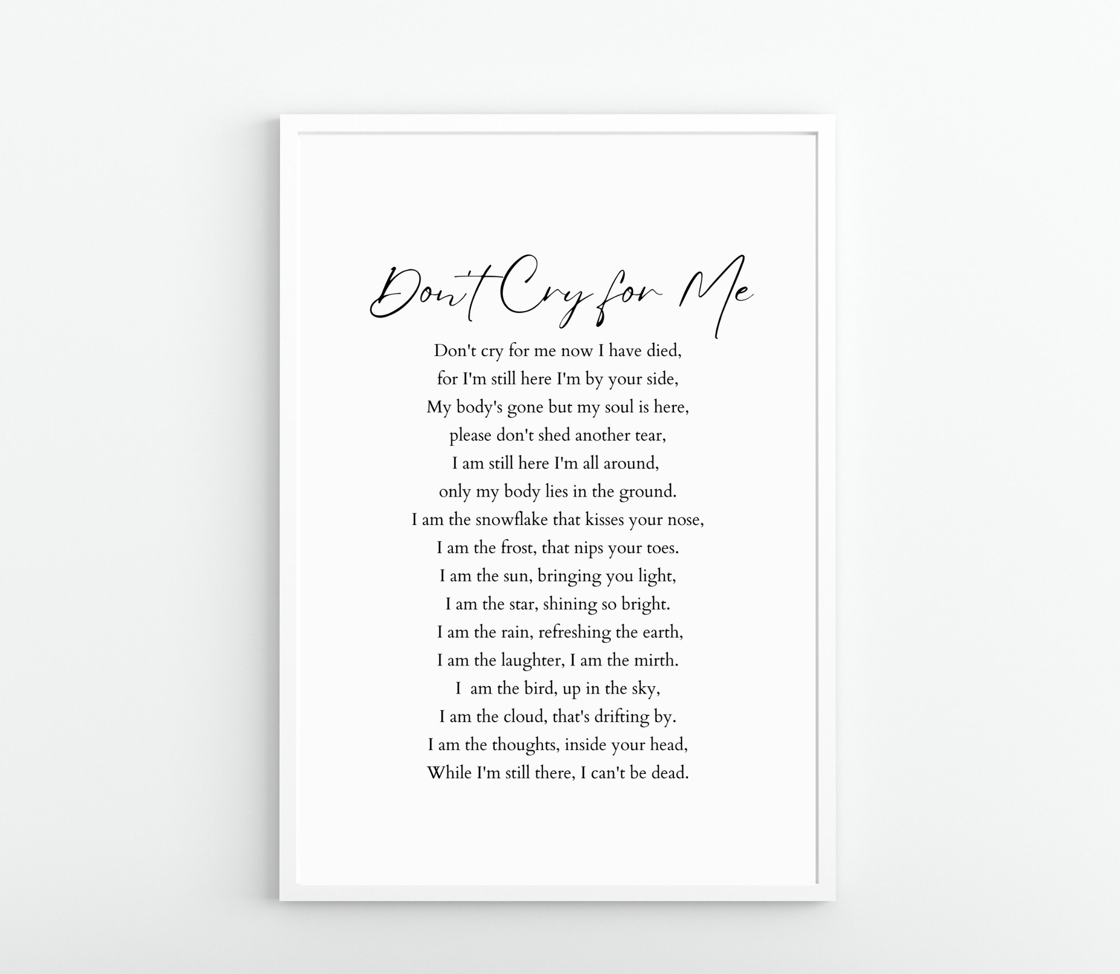 Don't Cry for Me Memorial Poem. Celebration of Life, Funeral ...