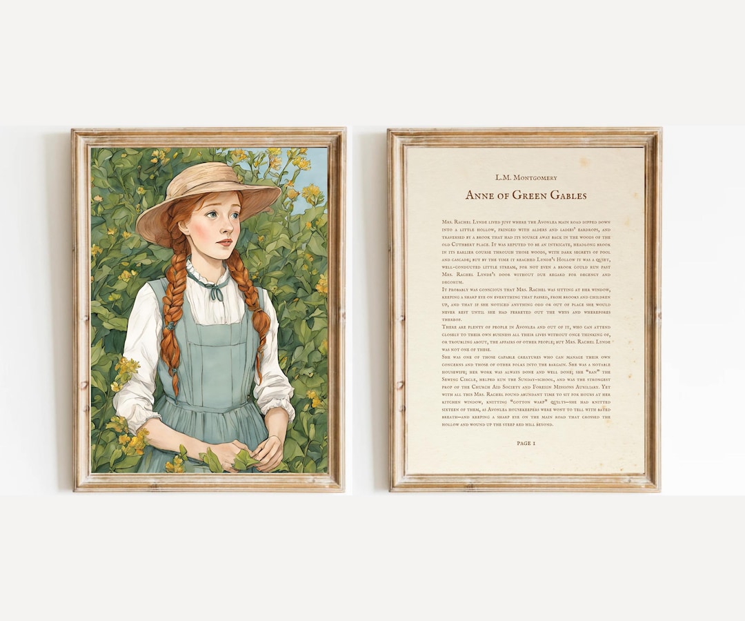 Anne of Green Gables Wall Art Set | Classic Book Page & Anne ...