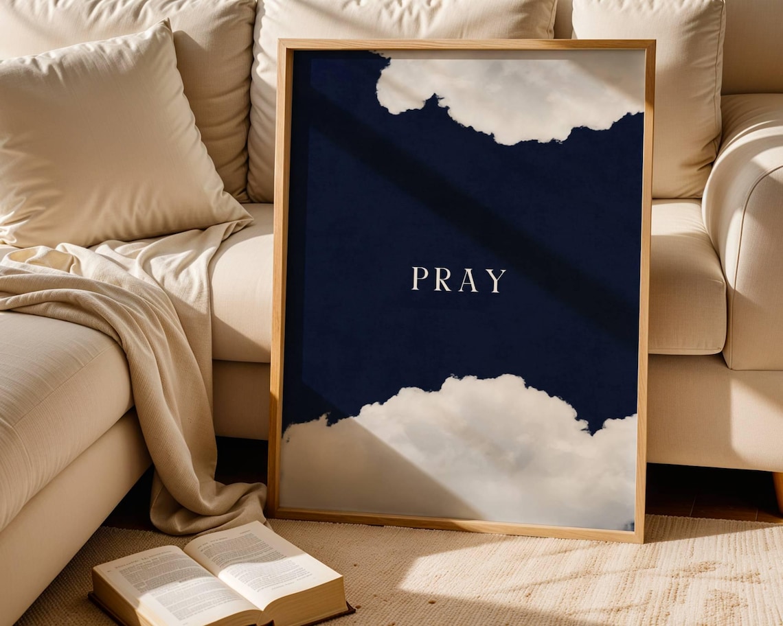 Christian Dark Blue Sky Cloud Pray, Bible Verse Wall, Scripture Print ...