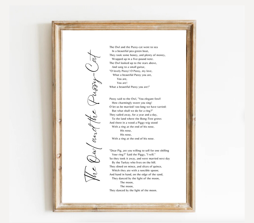 The Owl and the Pussycat by Edward Lear Poem Wedding Present DIGITAL ...