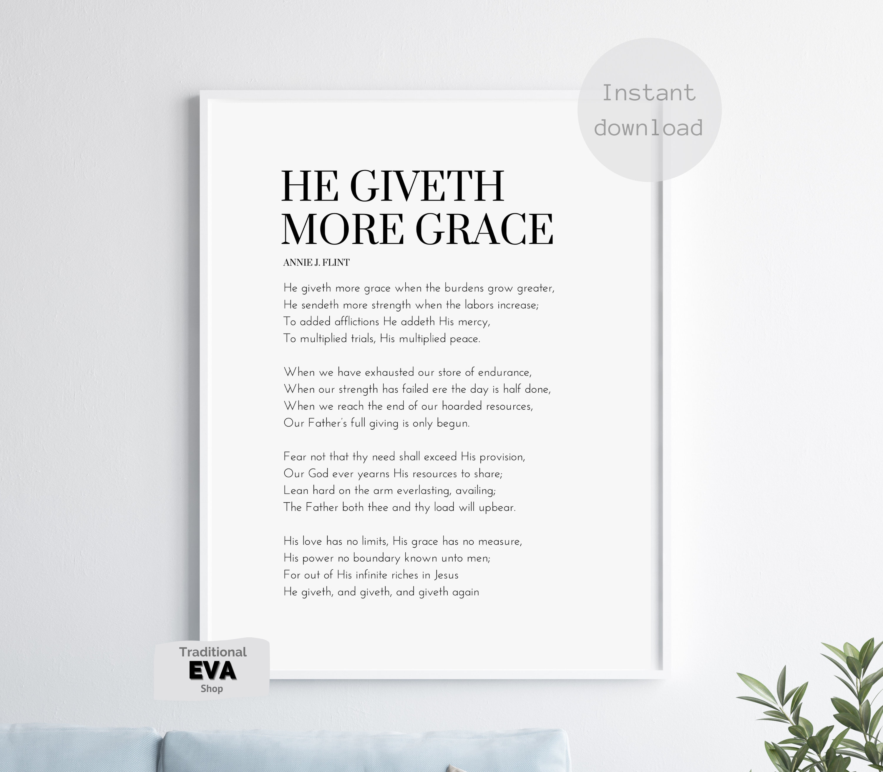 He Giveth More Grace - Annie J Flint Poem, PRINTABLE Gift, Poem ...