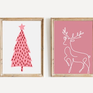 20 Prints, PINK Christmas Wall Art, Digital Download, Winter Gallery ...
