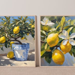 Lemon Tree Wall Art Set of 2 | Citrus Kitchen Prints | Italian & Greek ...
