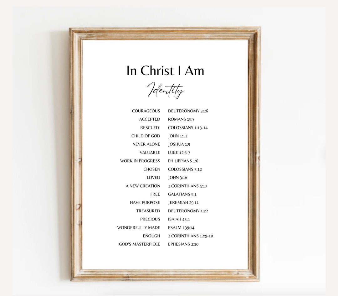 In Christ I Am Identity, Bible Verse Print, Christian Gift, Scripture ...