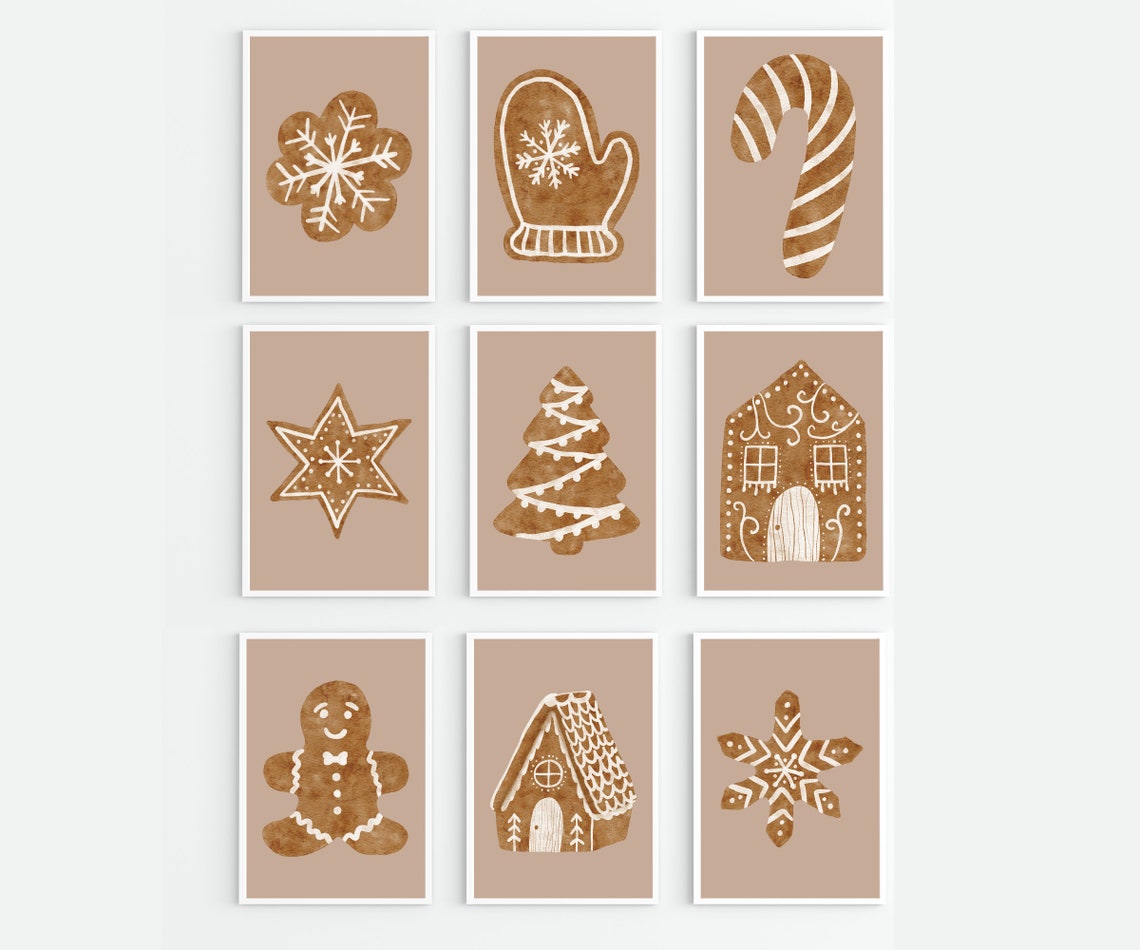 Gingerbread House 9 Prints, Christmas Printable Wall Art, Modern ...