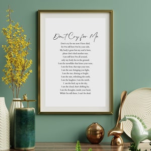 Don't Cry for Me Memorial Poem. Celebration of Life, Funeral ...