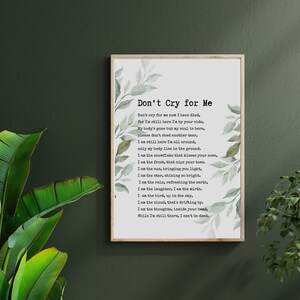 Don't Cry for Me Memorial Poem. Celebration of Life, Funeral ...