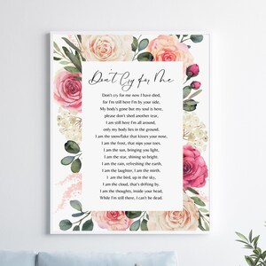 Don't Cry for Me Memorial Poem. Celebration of Life, Funeral ...