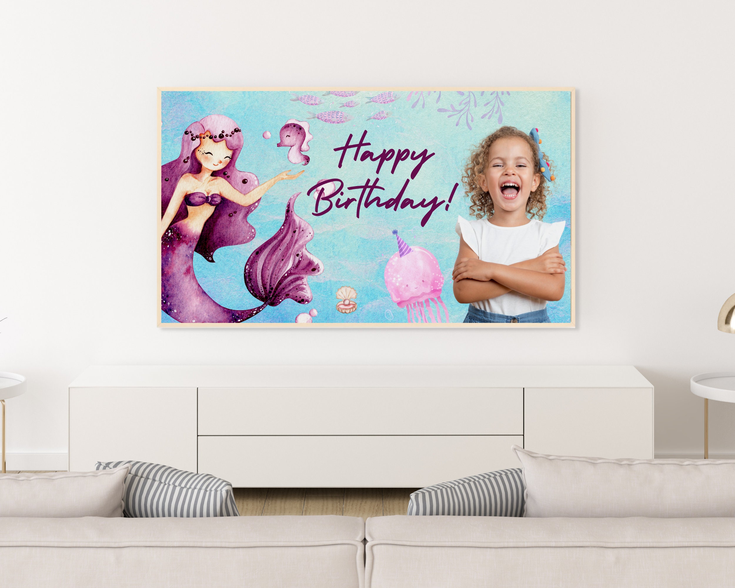 CUSTOM Mermaid Happy Birthday Girl Frame Tv Art Photo Little - Etsy