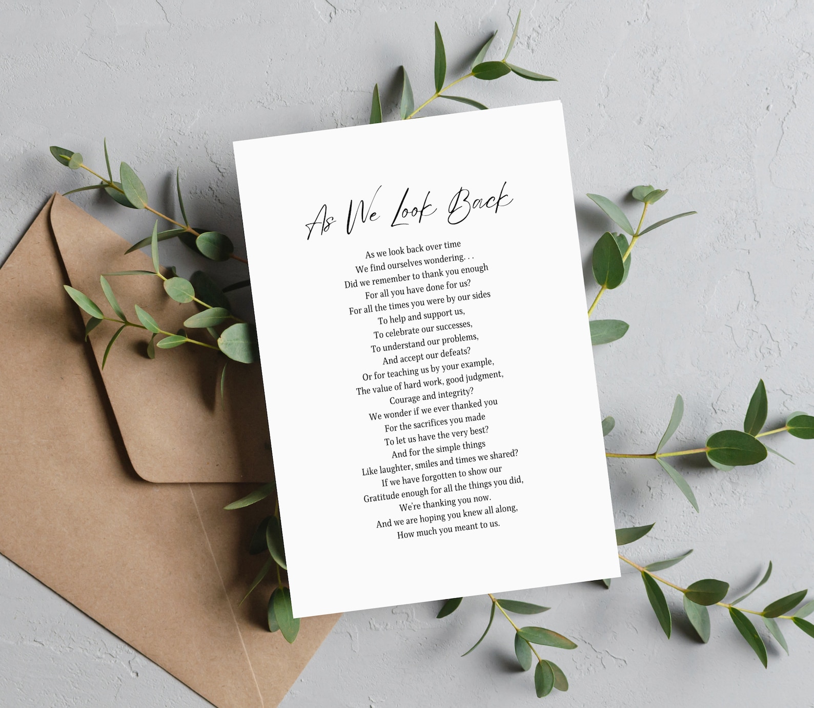 As We Look Back Funeral Poem Print, Celebration of Life Poem for Friend ...