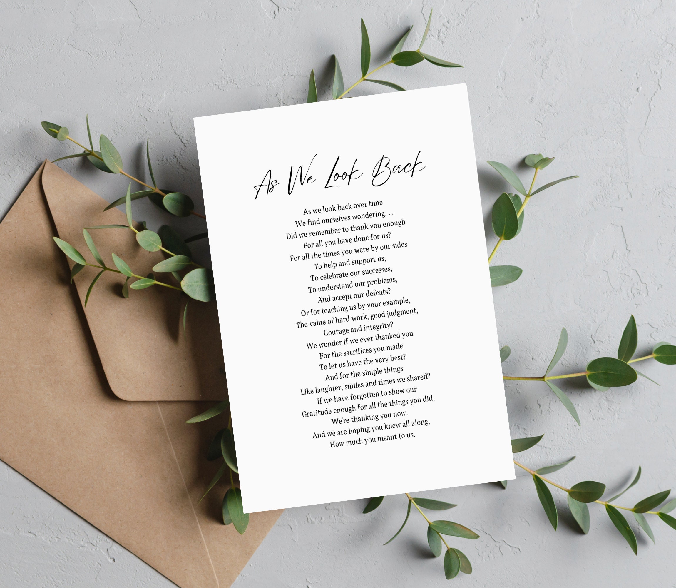 As We Look Back Funeral Poem Print, Celebration of Life Poem for Friend ...