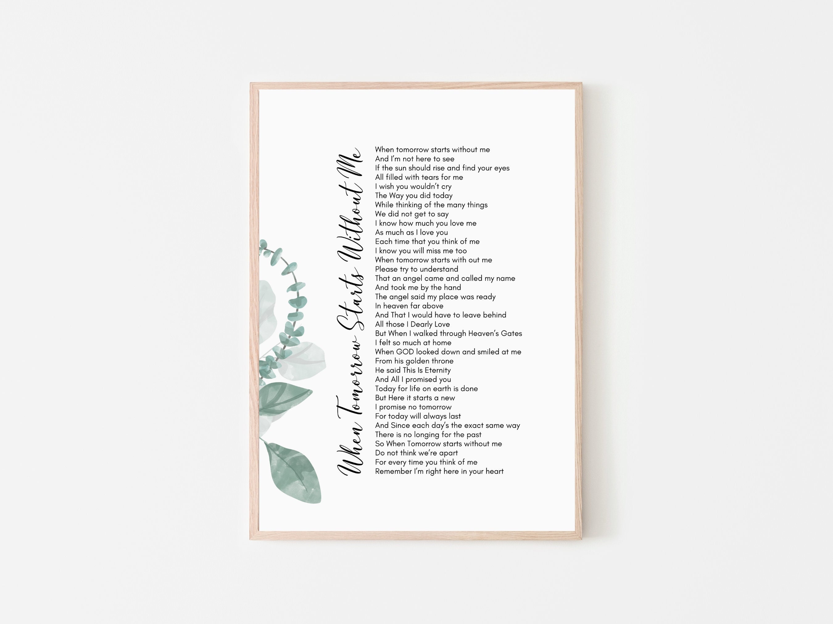 When Tomorrow Starts Without Me Printable Poem Digital - Etsy