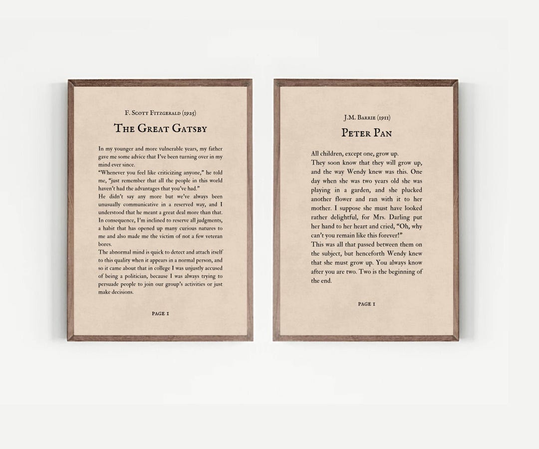 Vintage Peter Pan & the Great Gatsby First Pages – Classic Book Page ...