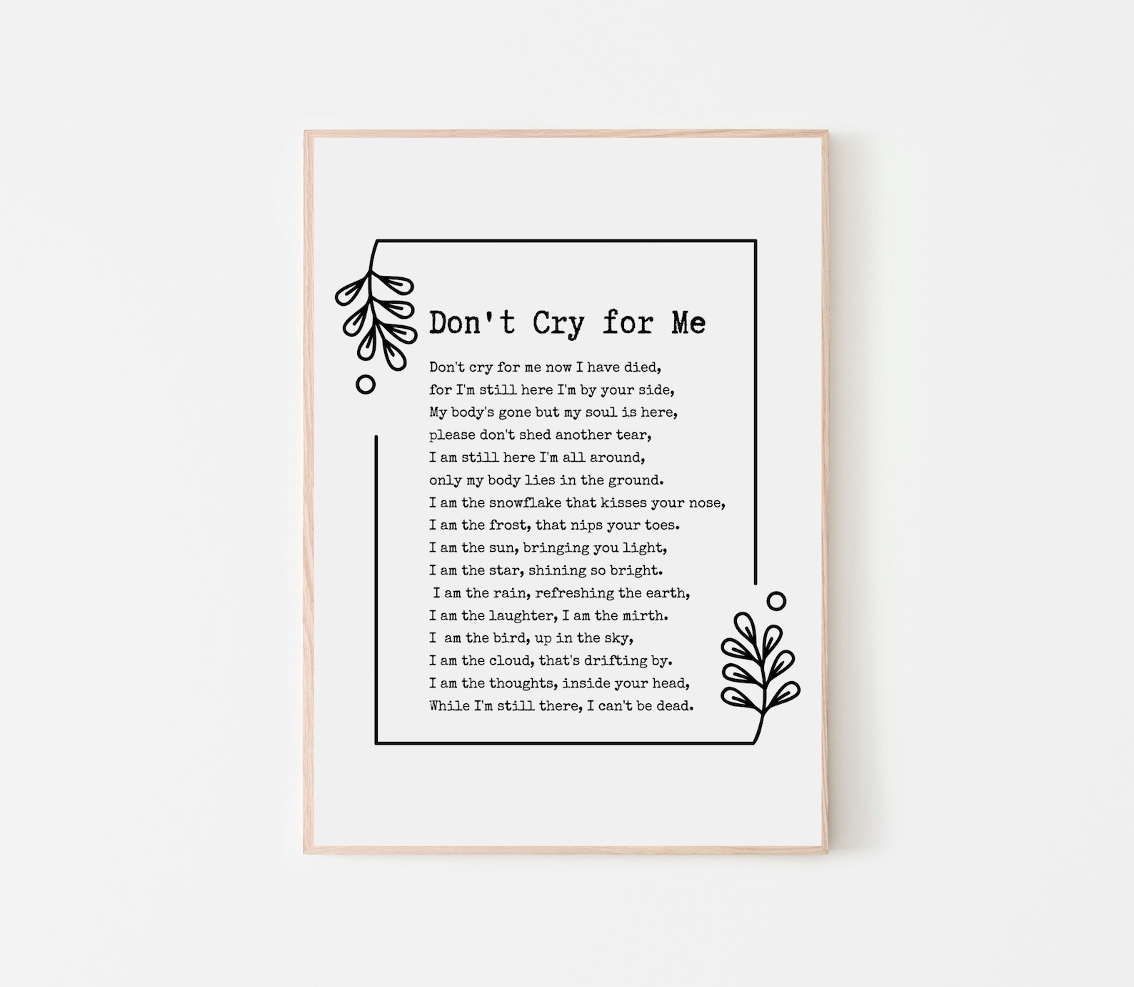 Don't Cry for Me Memorial Poem. Celebration of Life, Funeral ...