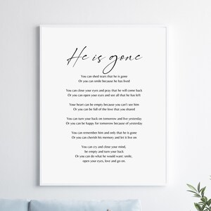 He is Gone | David Harkins Printable Poem, Digital Download, Grief ...