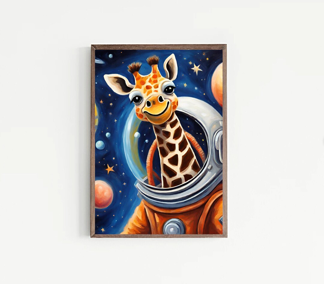 Astronaut Giraffe in Space Suit Print, Planets, Nursery Wall Art, Kids ...