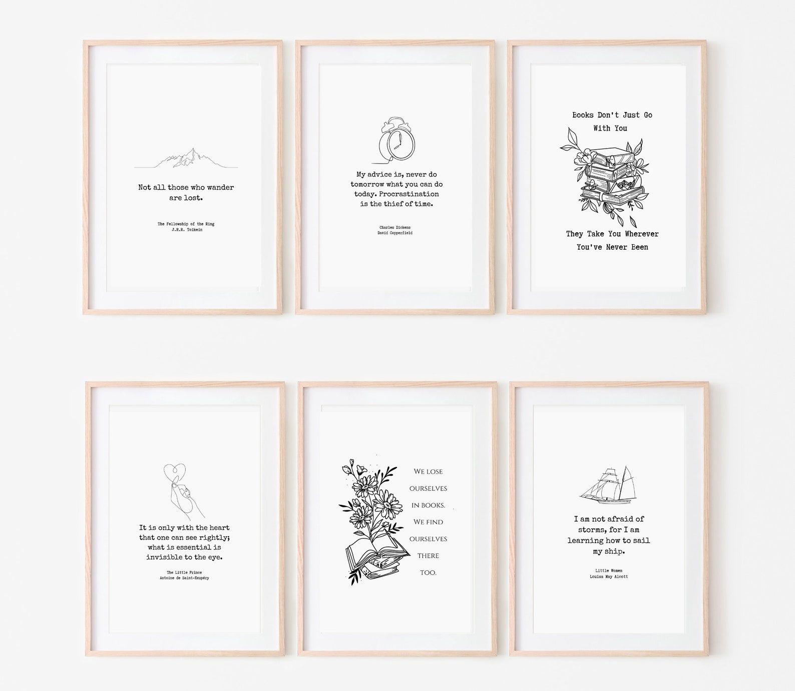 Set of 6 Gallery Wall Set Bookish Prints Book Wall Art - Etsy
