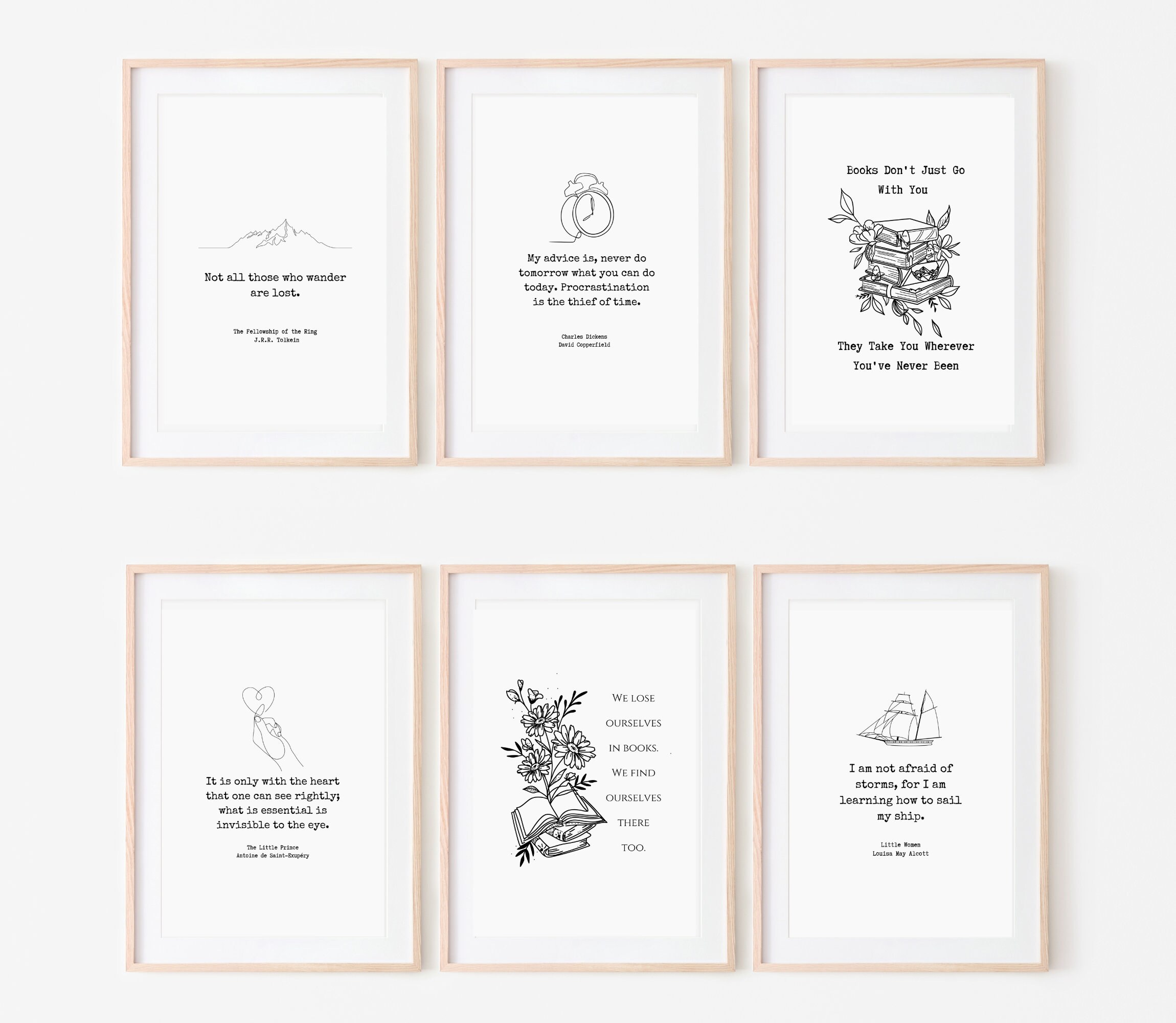 Set of 6 Gallery Wall Set Bookish Prints Book Wall Art - Etsy