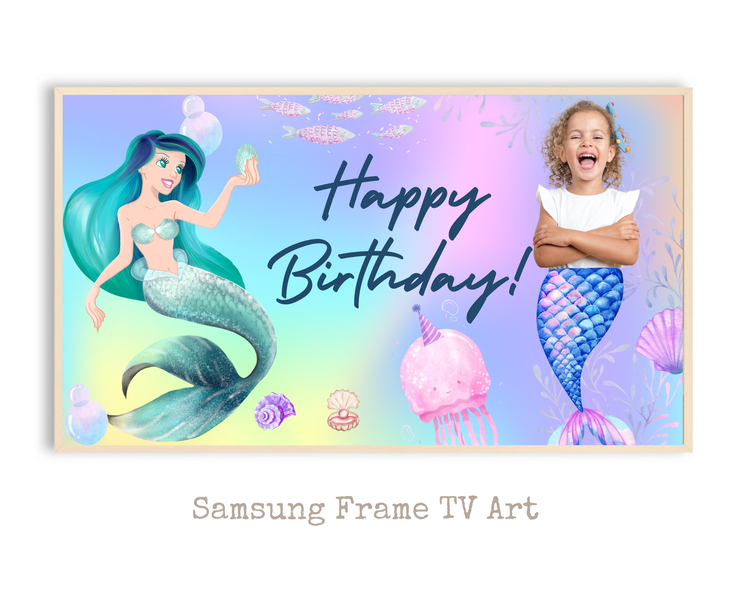 CUSTOM Mermaid Happy Birthday Girl Frame Tv Art Photo Little - Etsy