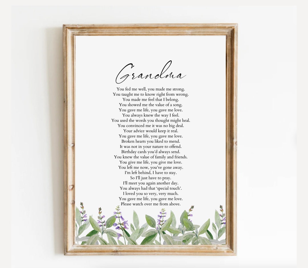 Grandma Memorial Poem. Celebration of Life, Funeral Remembrance Poem ...