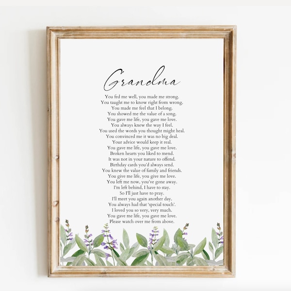 Memorial Poem for Grandmother - Etsy