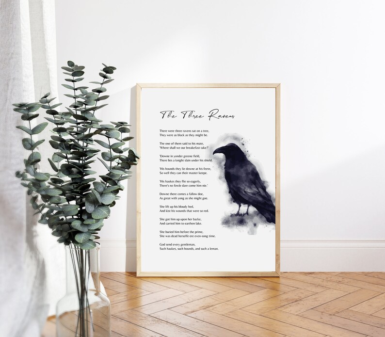 The Three Ravens Poem Print | Watercolor Raven Art (instant Download ...