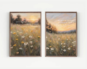 Christian Floral Set of 2 Prints, Bible Verse Wall Art, Botanical ...