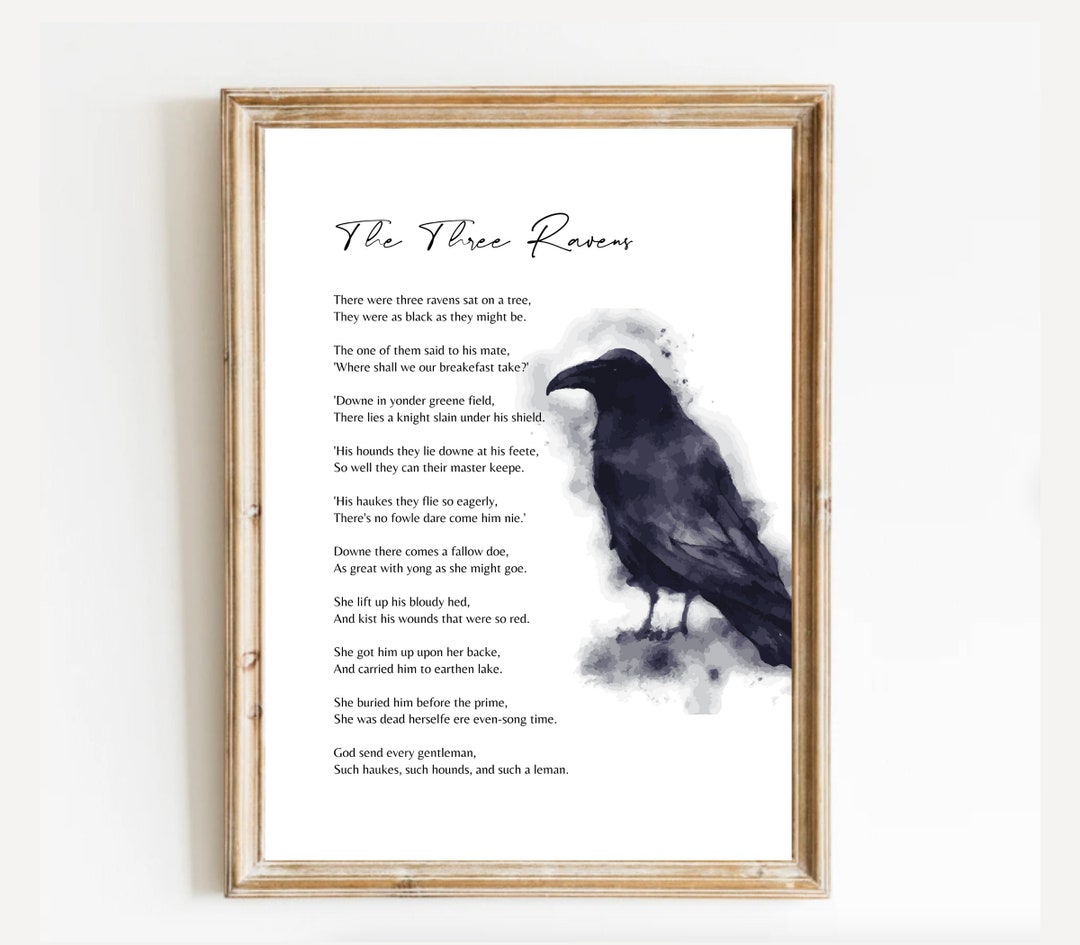The Three Ravens Poem Raven Wall Art Inspirational Art Print Watercolor ...