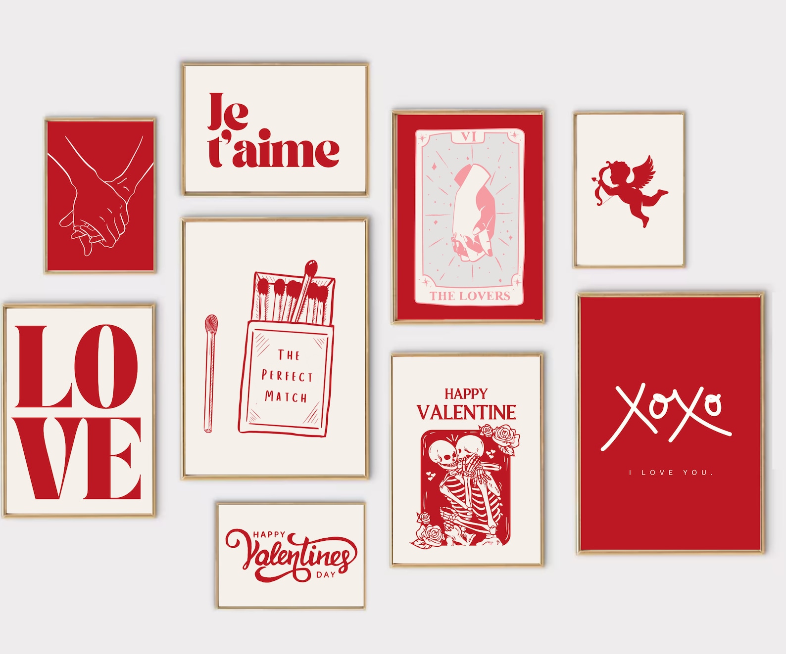 Gallery Wall Set of 18 Valentines Day Decor | Red Hearts Wall Art Print ...