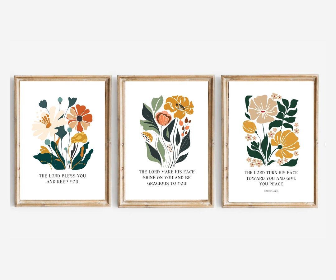 Christian Floral Set of 3, Bible Verse Wall Poster Set, Botanical ...