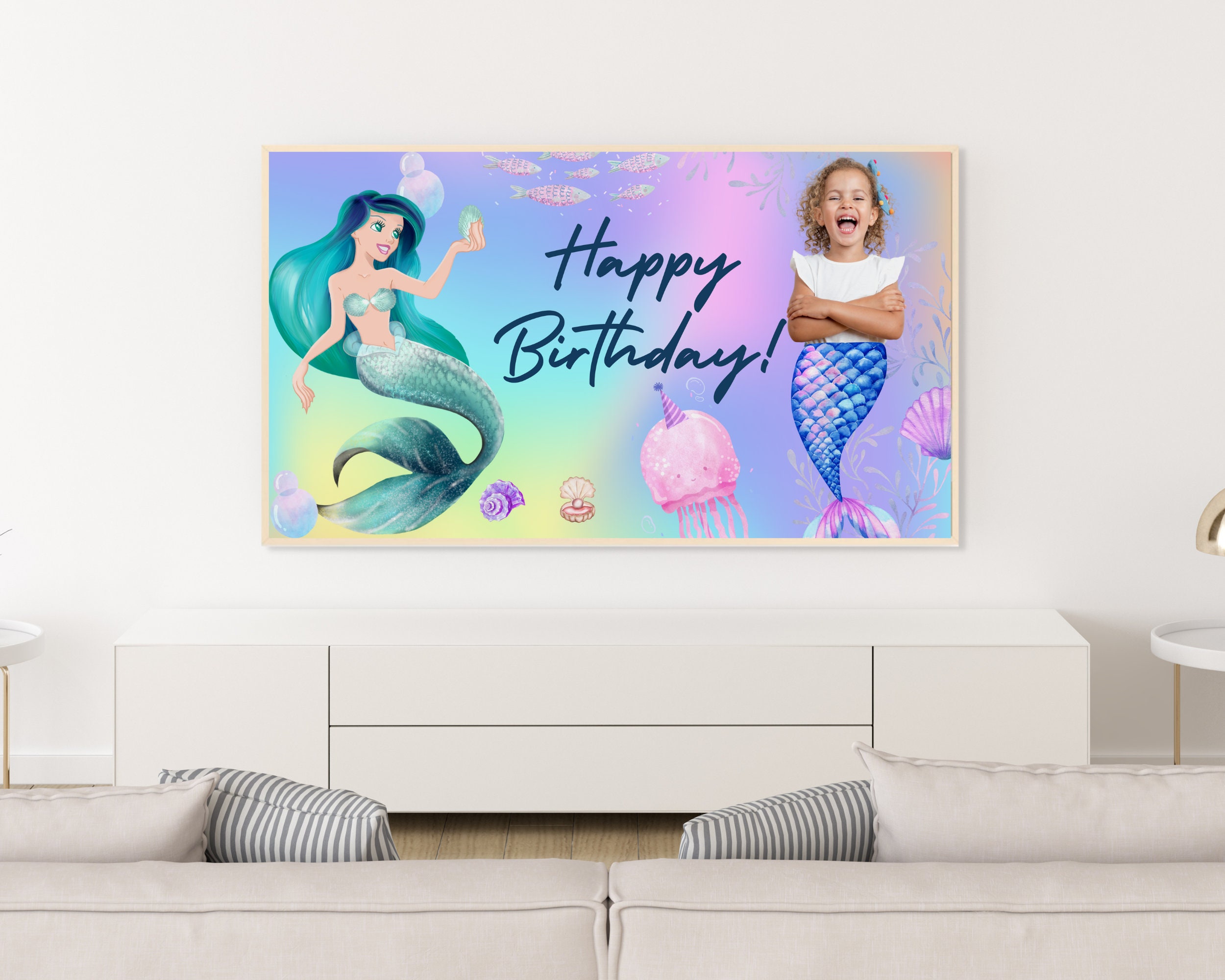 CUSTOM Mermaid Happy Birthday Girl Frame Tv Art Photo Little - Etsy