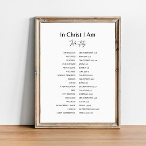 In Christ I Am Identity, Bible Verse Print, Christian Gift, Scripture ...