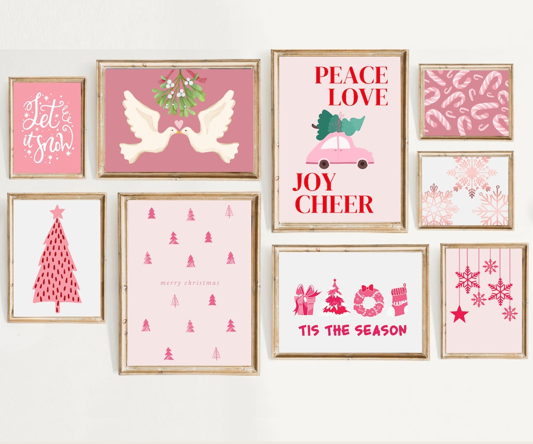 20 Prints, PINK Christmas Wall Art, Digital Download, Winter Gallery ...