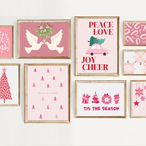 20 Prints, PINK Christmas Wall Art, Digital Download, Winter Gallery ...