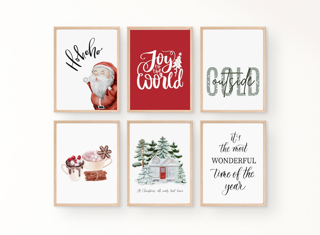 Christmas Printable Gallery Wall Art Bundle, Set of 6 Xmas Art Prints ...