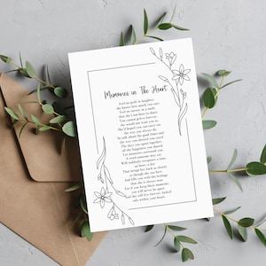 Memories in the Heart Memorial Poem. Celebration of Life, Funeral ...