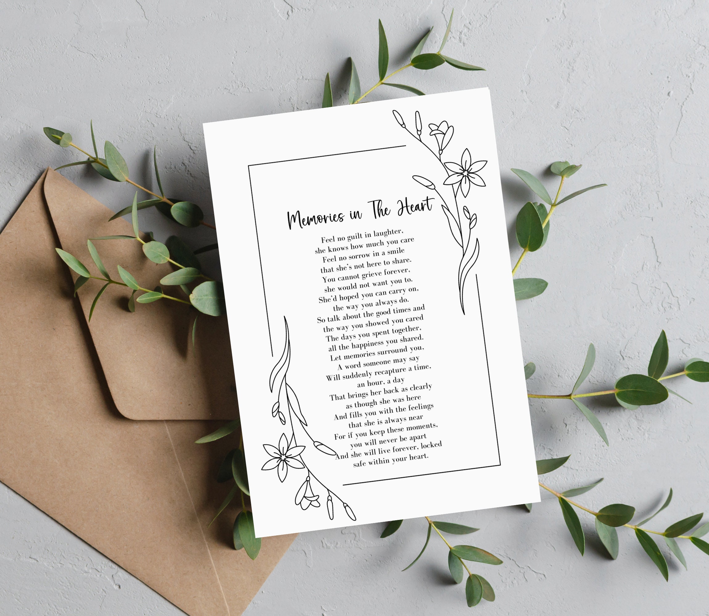 Memories in the Heart Memorial Poem. Celebration of Life, Funeral ...