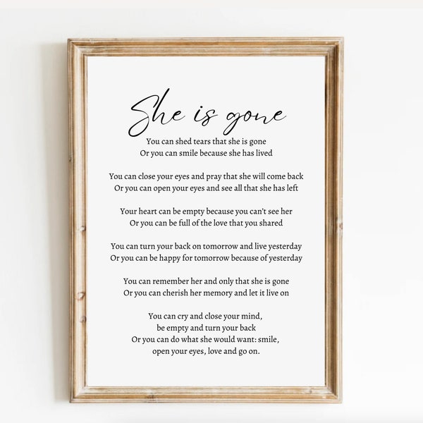 Printable Poem She is Gone - Etsy