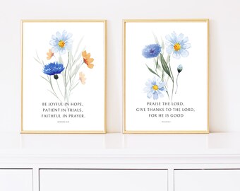 Christian Floral Set of 2 Prints, Bible Verse Wall Art, Botanical ...
