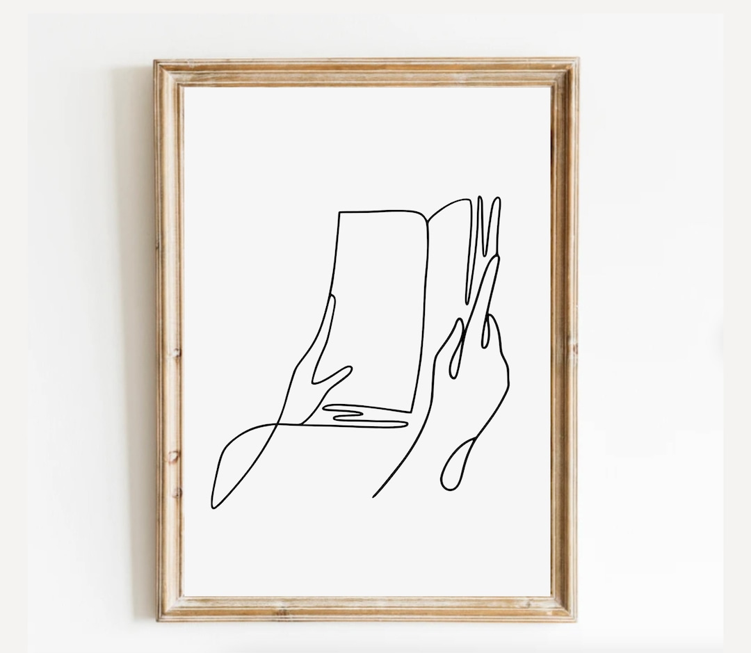 Minimalist Book Line Art, Digital Download, Reading Print, Reader ...