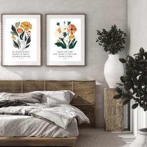 Christian Floral Set of 2, Bible Verse Wall Poster Set, Botanical ...