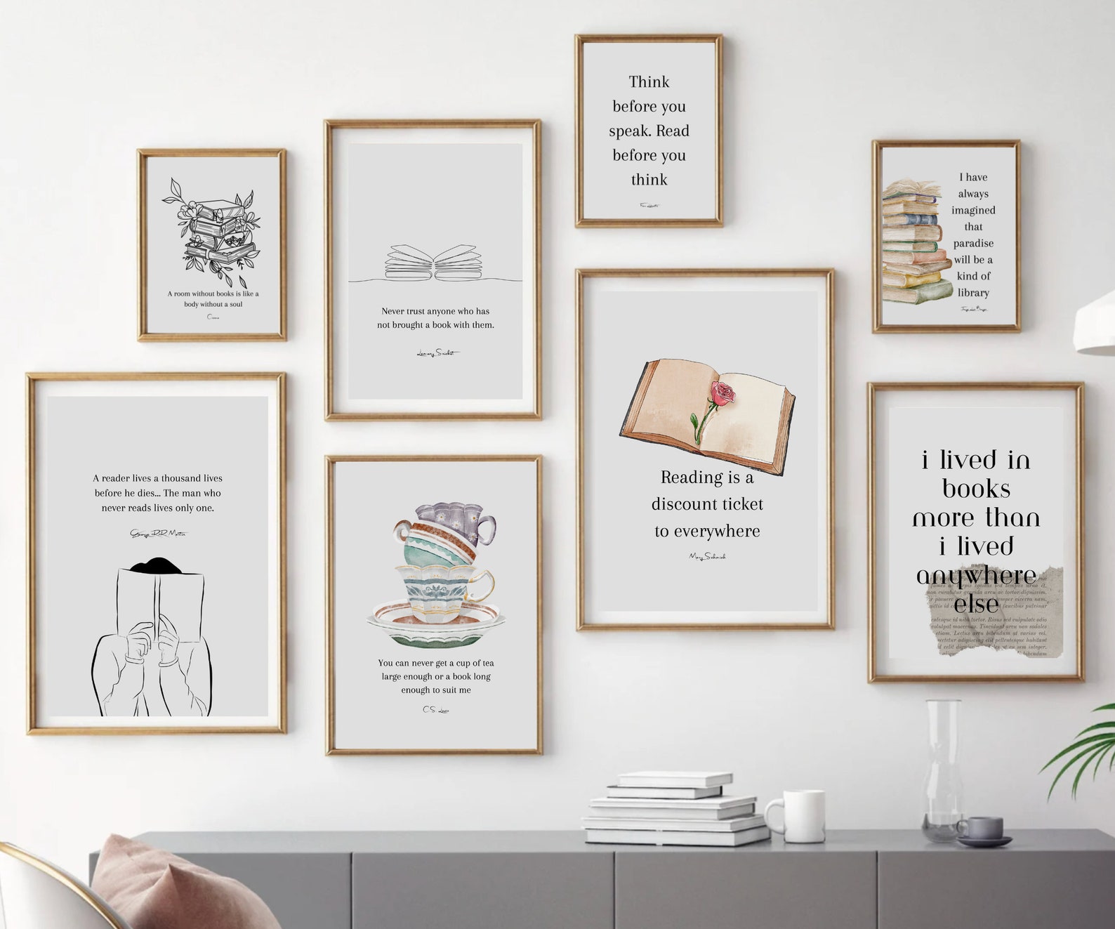 Set of 15 Gallery Wall Set, Bookish Prints, Book Wall Art | Book Lover ...